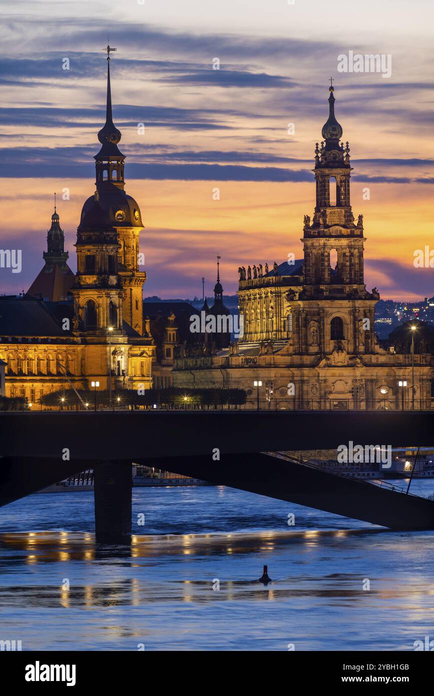 The historic old town of Dresden on the river Elbe with Staendehaus ...