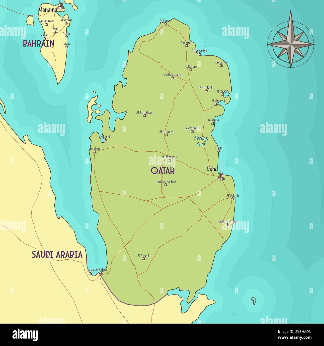 Map of Qatar vintage fantasy style Stock Vector Image & Art - Alamy
