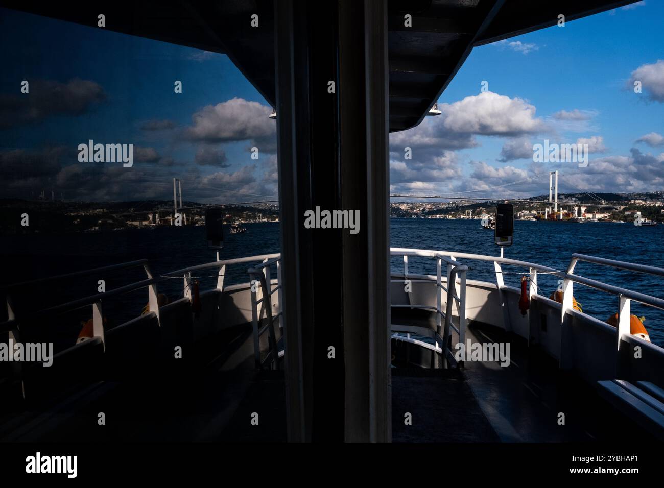 View from a boat cruise on the Bosphorus strait of the Bosphorus Bridge ...