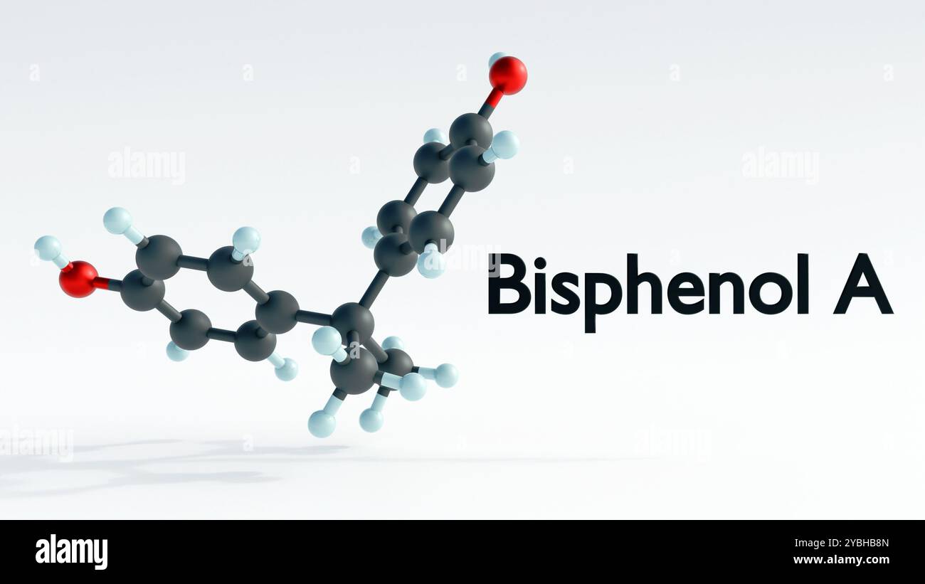 3d rendering of Bisphenol A (BPA) is a synthetic chemical compound used ...
