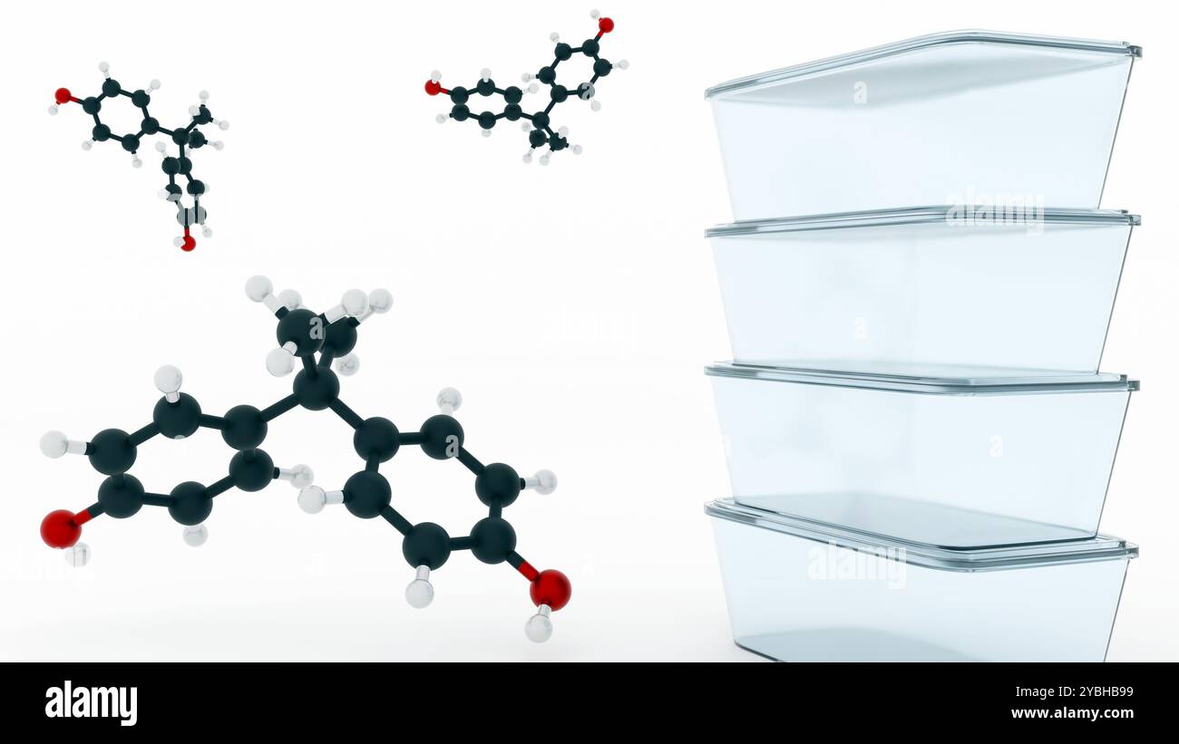 3d rendering of Bisphenol A (BPA) is a synthetic chemical commonly used ...