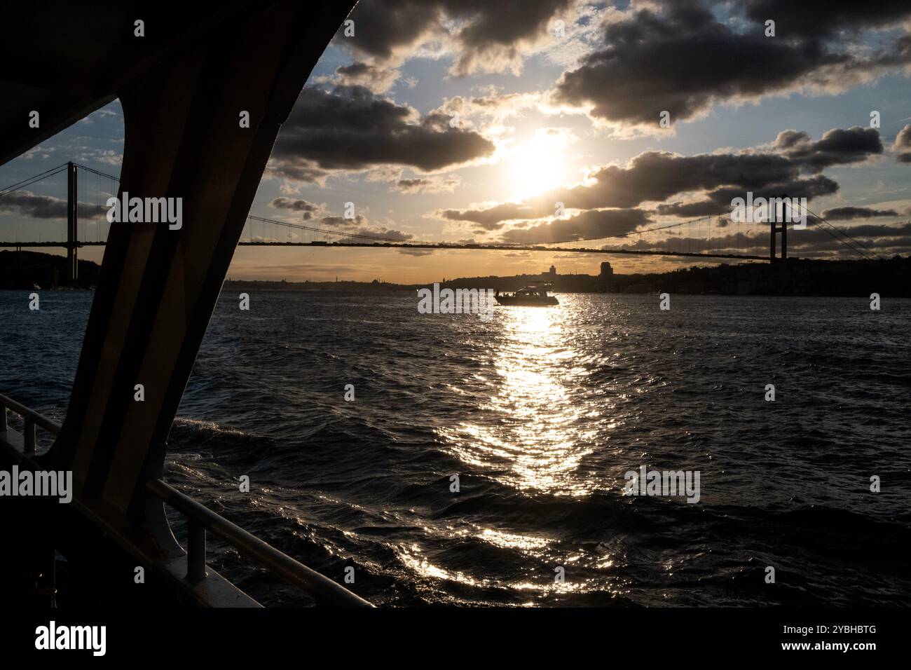 View from a boat cruise on the Bosphorus strait of the Bosphorus Bridge ...
