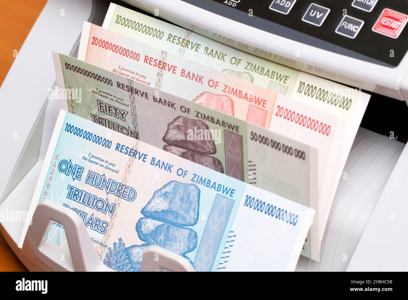 Zimbabwean money - dollar in the counting machine Stock Photo - Alamy