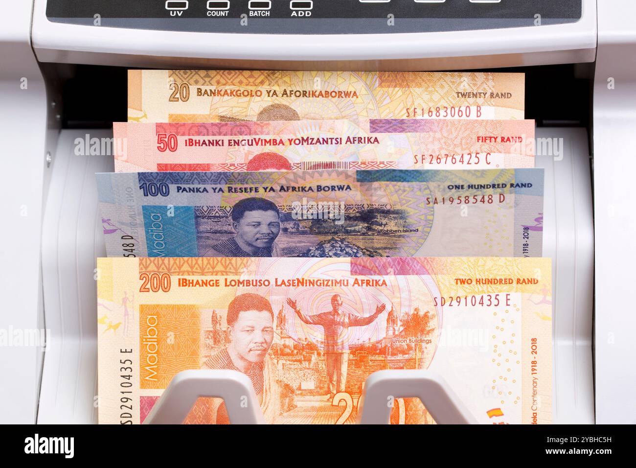 South African money - rand in the counting machine Stock Photo - Alamy