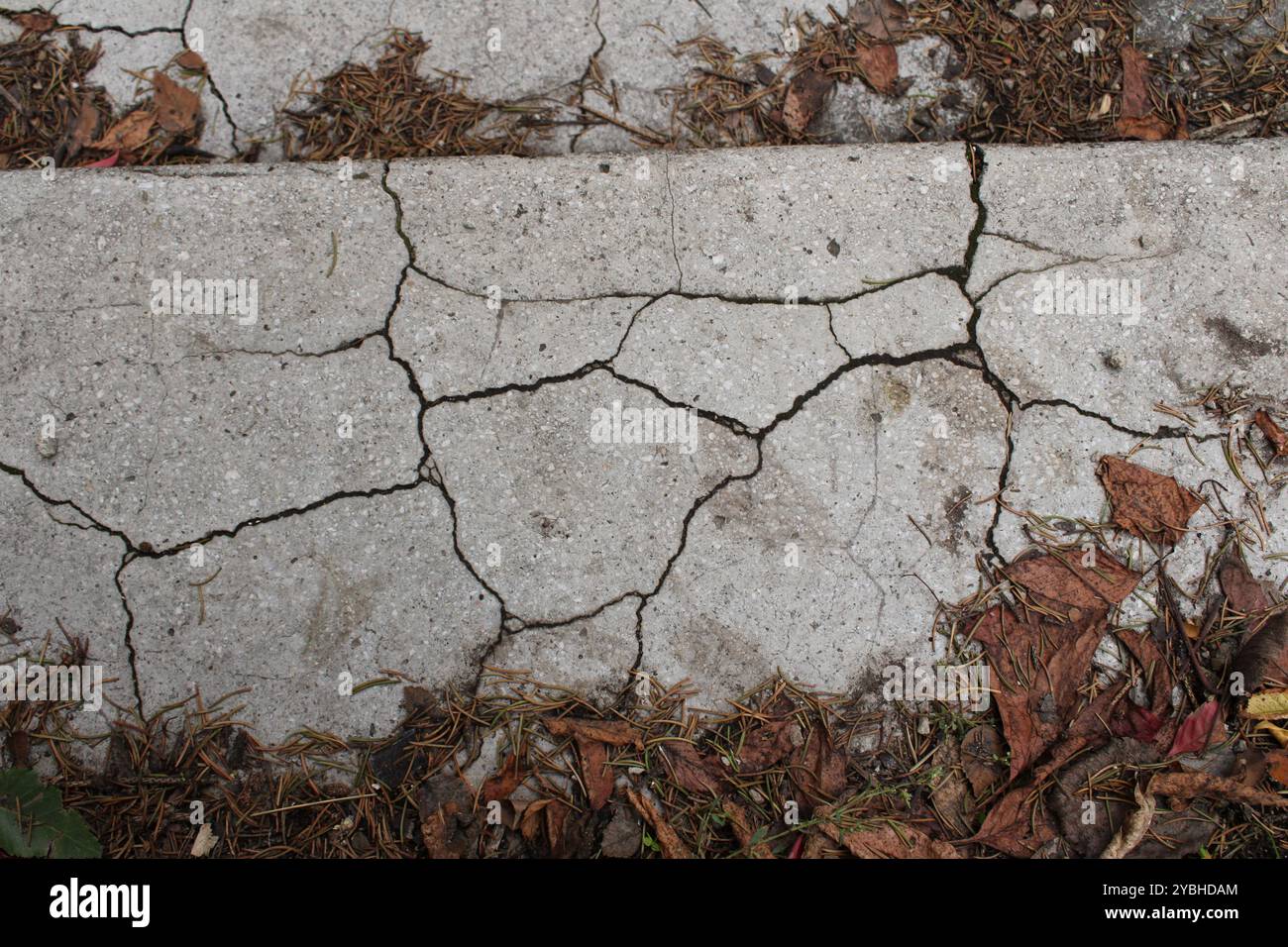 A crack in the stairs, showing signs of wear and age, serves as a ...