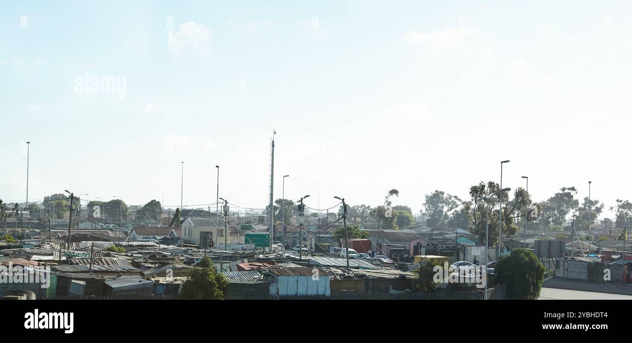 Informal, settlement and urban in city with slums, poverty and housing ...