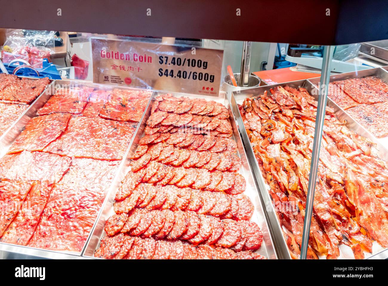 Golden coin sliced sausage sold on display in Singapore supermarket ...