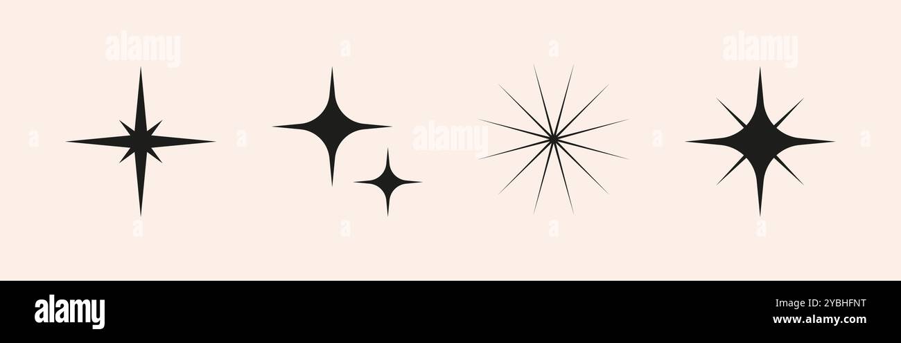 Set of shiny star, sparkle, sun shapes. Abstract vector glow, explosion and blink effects for ...