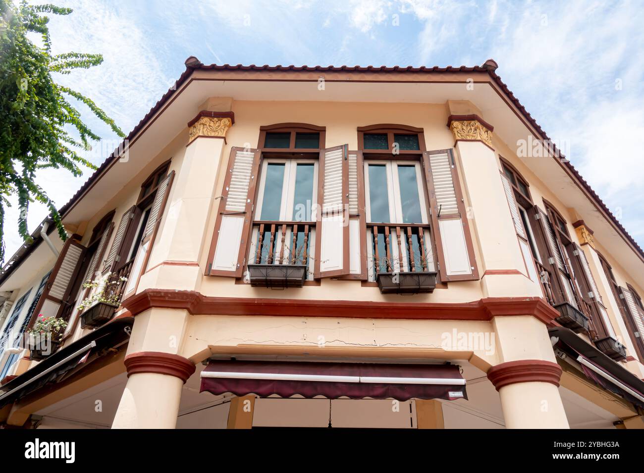 Joo Chiat district architecture - balconies, second floor of the traditional house - Singapore ...