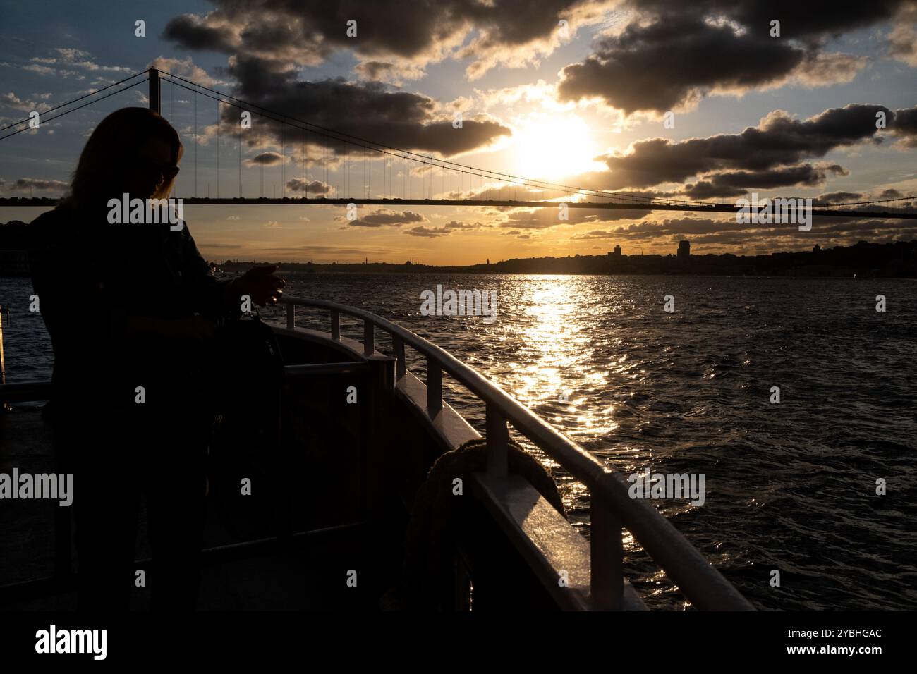 View from a boat cruise on the Bosphorus strait of the Bosphorus Bridge ...