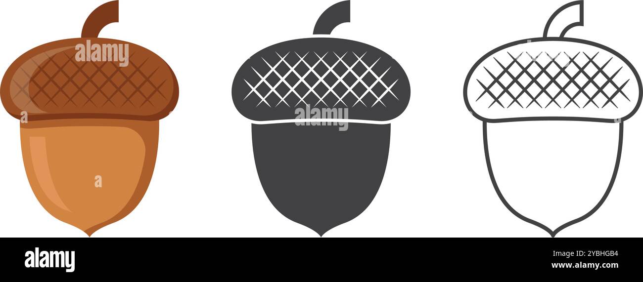 Acorn icon set in flat style. Oak nut vector illustration on isolated ...