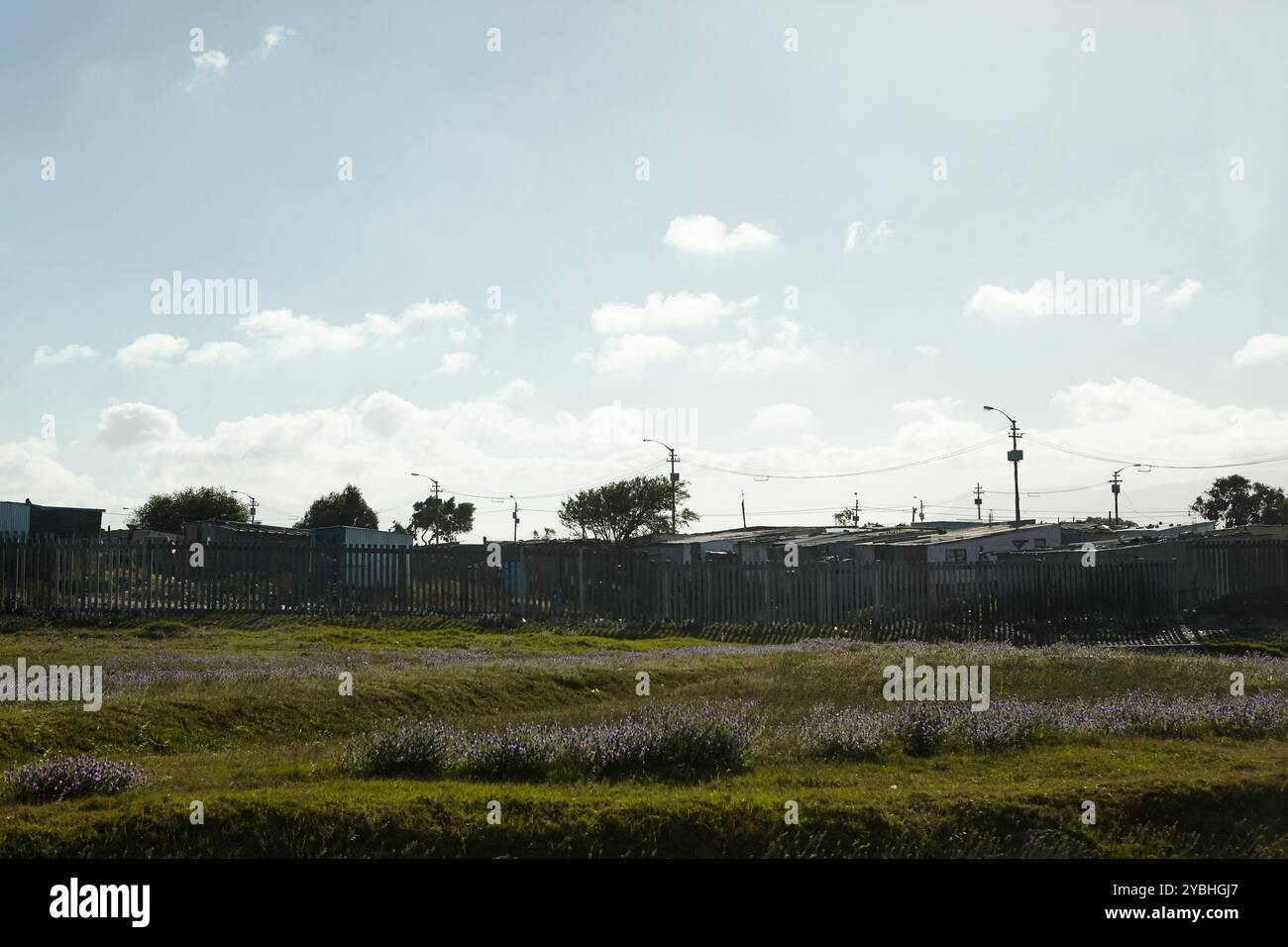 Residential settlement, rural township and landscape with shack home ...