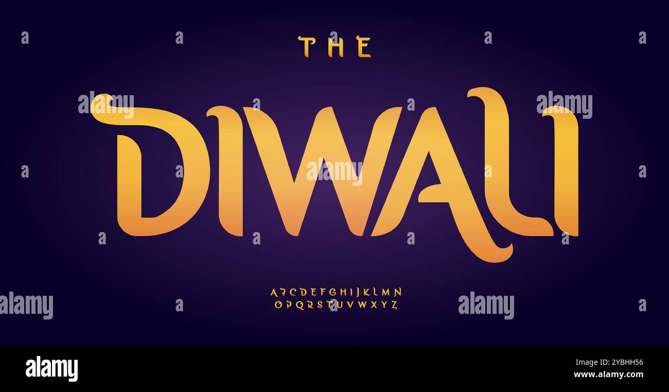 Diwali festive font with elegant curves, smooth artistic alphabet for ...