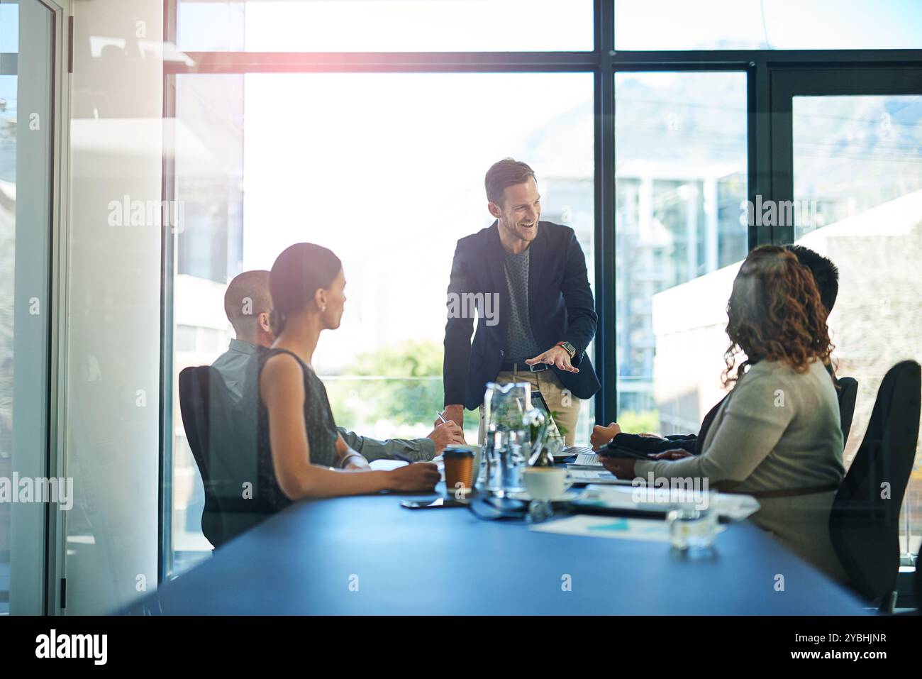 Meeting, presentation and man in office with leadership, discussion and ...