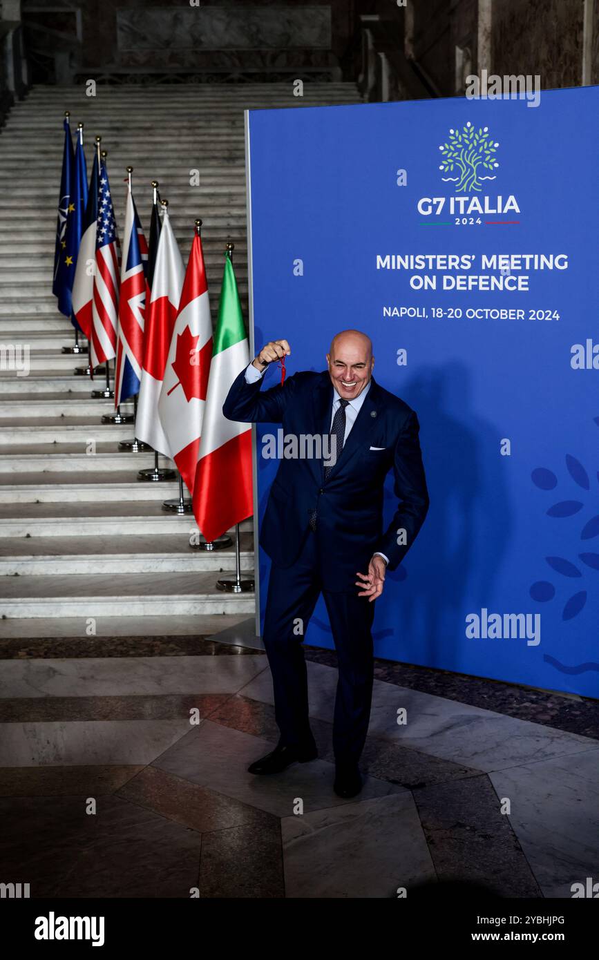 Napoli, Italia. 19th Oct, 2024. Italy's Defence Minister Guido Crosetto ...