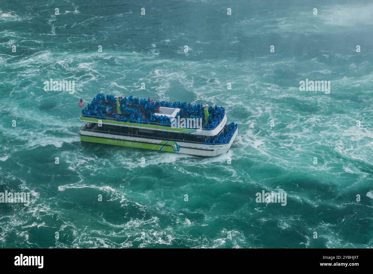 Tourists boat sailing in the Niagara Falls, aerial view, Toronto ...