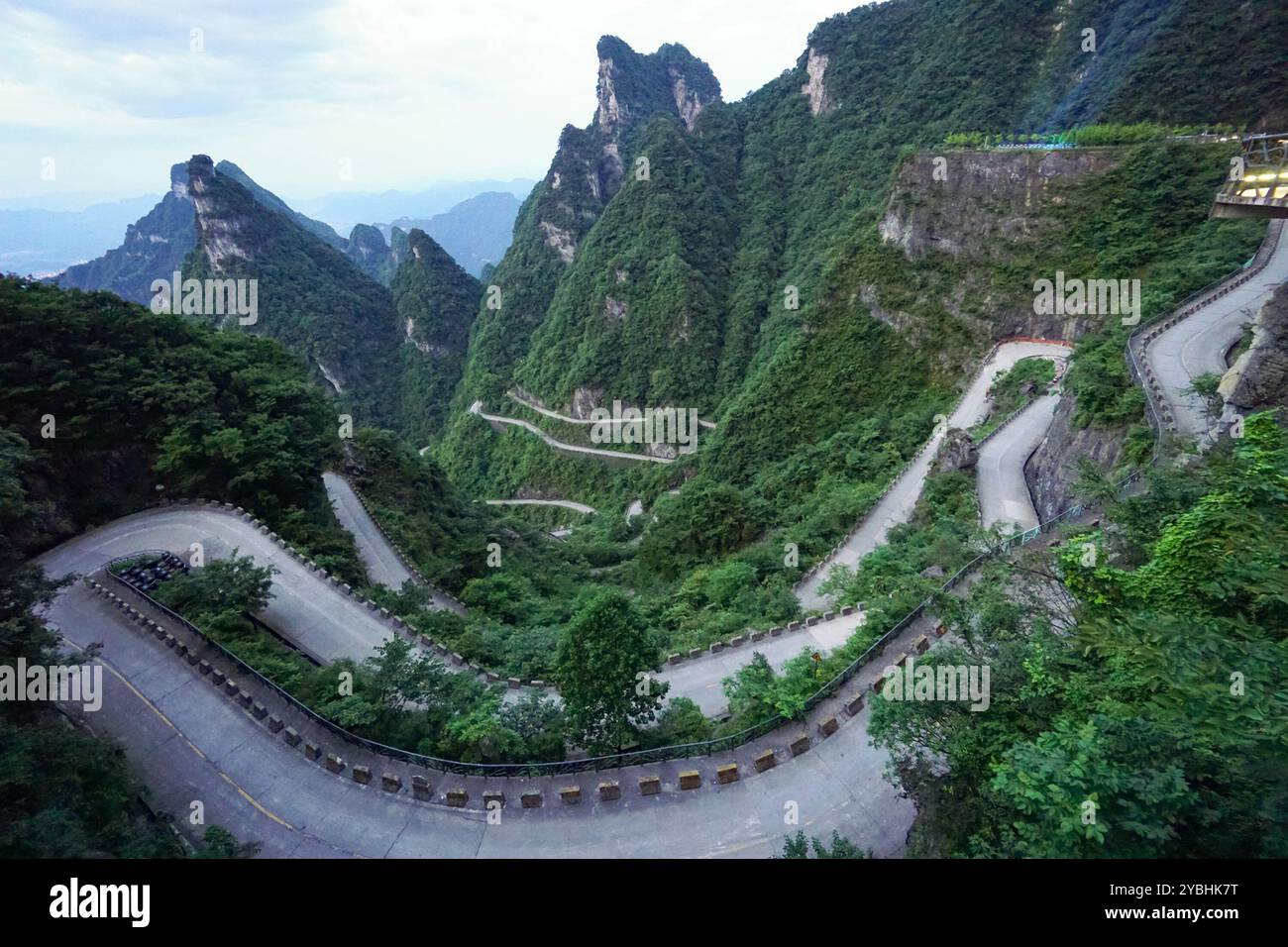 High angle view of the dangerous 99 curves at the Tongtian Road to ...