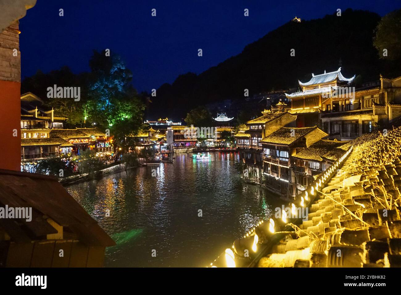 Night view of the ancient city, brightly lit with bright lights ...