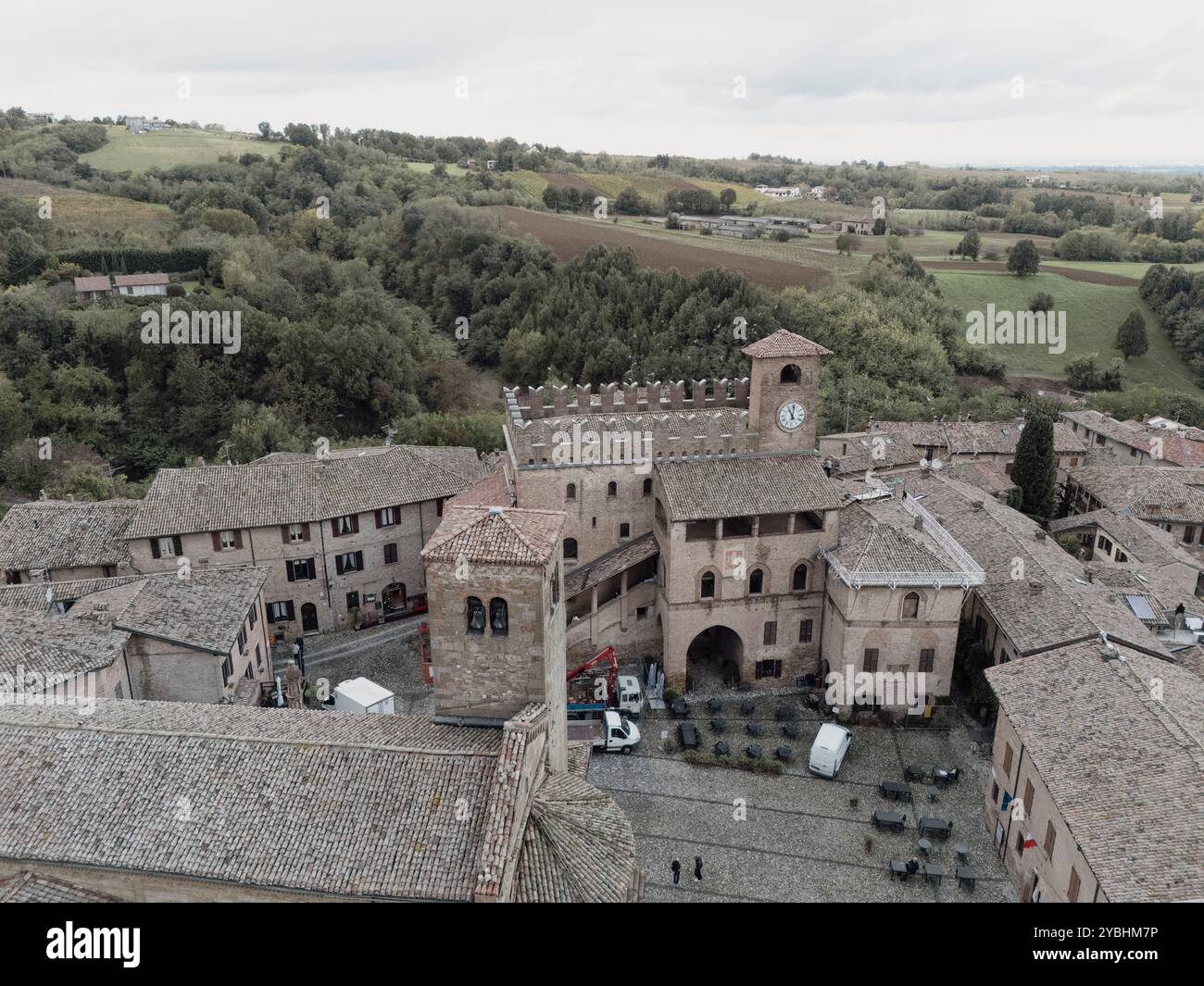 Castell'Arquato, Italy - October 18th 2024 Aerial view of a medieval ...