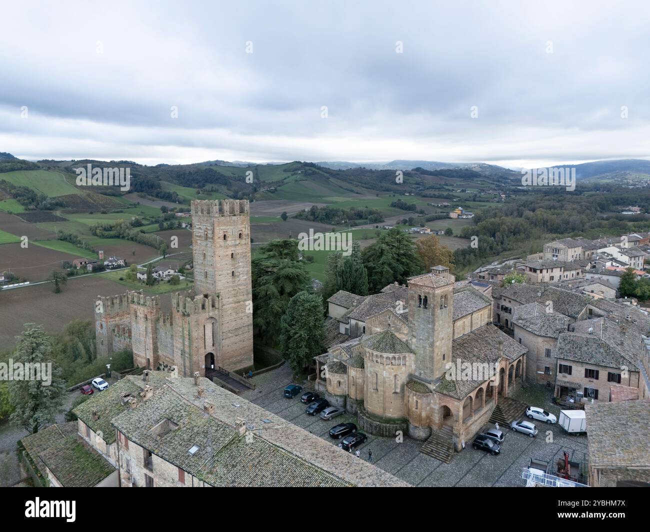 Aerial view of the medieval village of Castell'Arquato, piacenza, italy ...