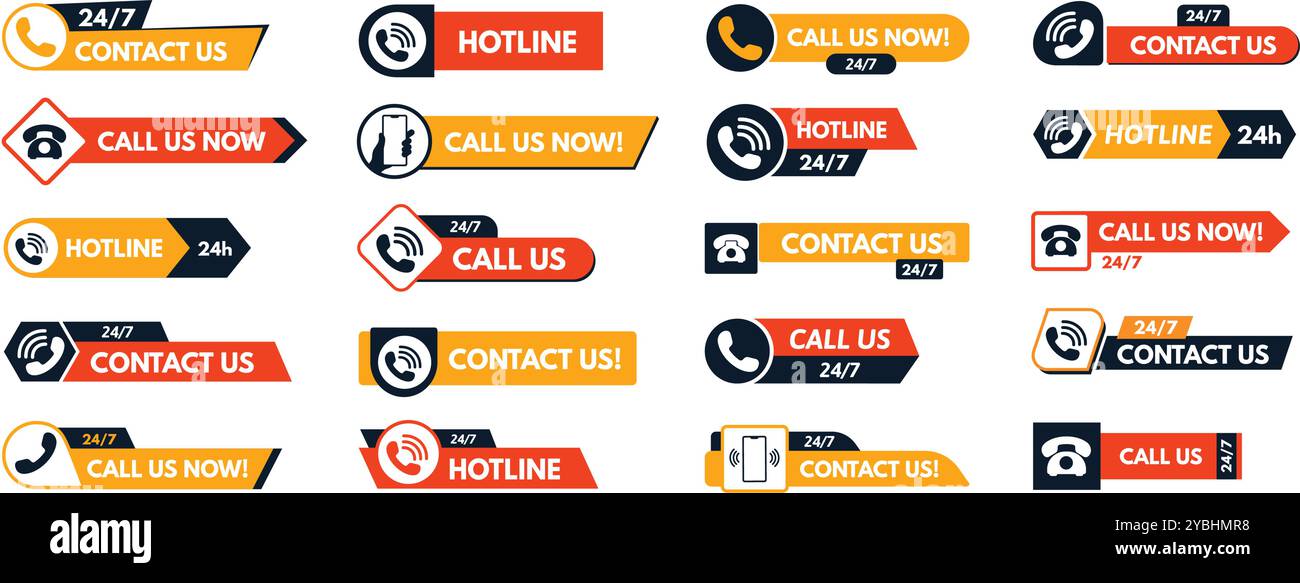 Contact us buttons. Customer service label, call us now and 24 7 ...