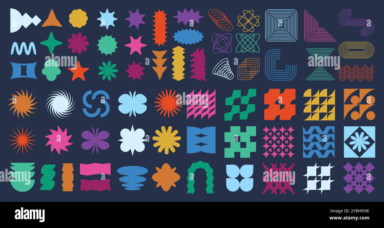 Abstract star geometric shapes. Dynamic forms, creative brutalist flat ...