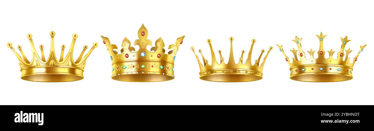 Collection of golden royal crowns vector illustration set Stock Vector ...