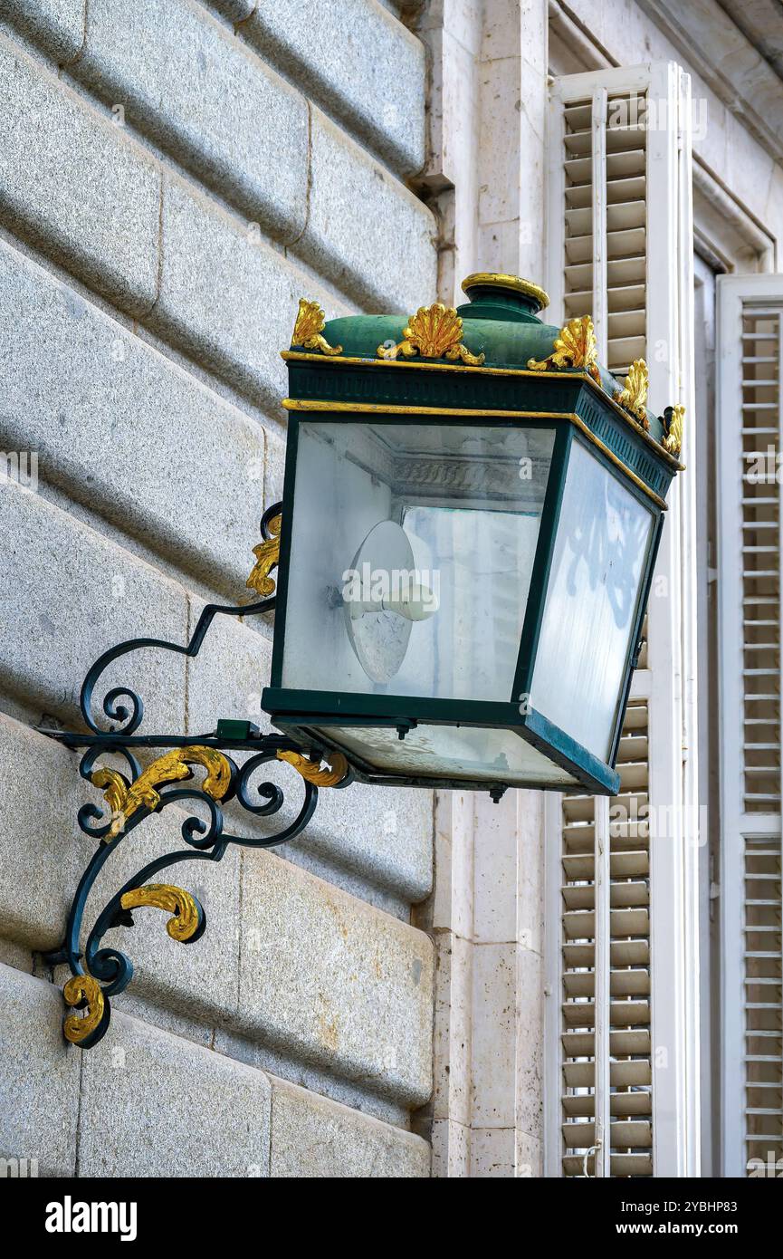 Madrid, Spain - February 8, 2023: Rectangular lantern of a wall-mounted ...