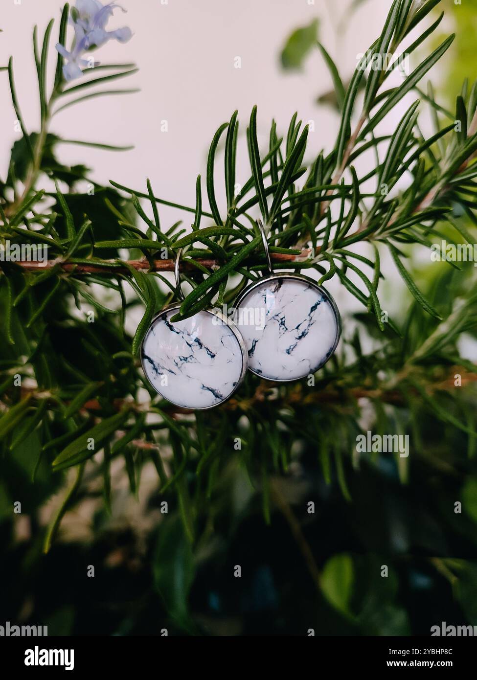 Handmade resin round marble texture stone earrings transparent finish ...