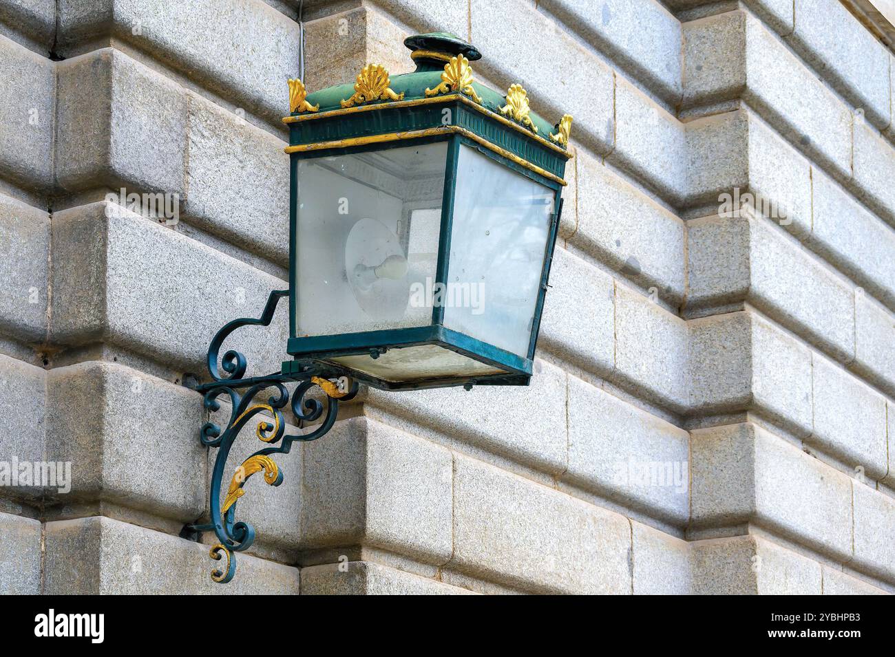 Madrid, Spain - February 8, 2023: Rectangular lantern of a wall-mounted ...