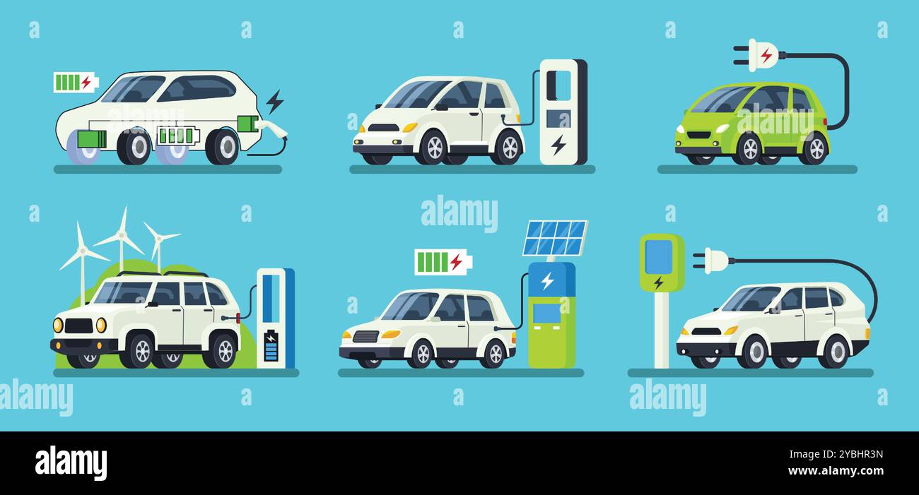 Electric car. EV and hybrid vehicles charging stations, sustainable ...