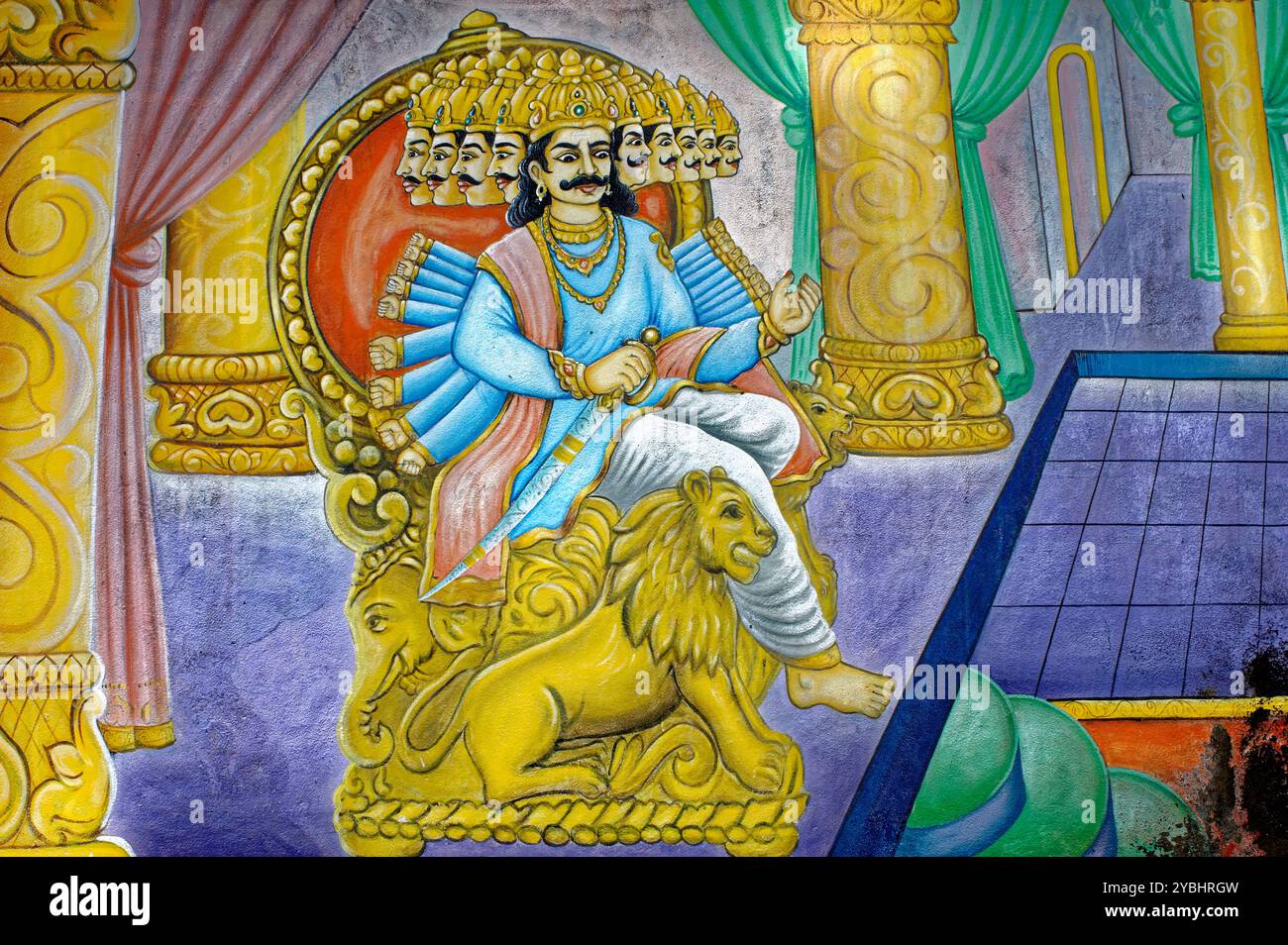 Painting of Ravana on the wall of Aanjaneya Hanuman Maruti Temple at ...