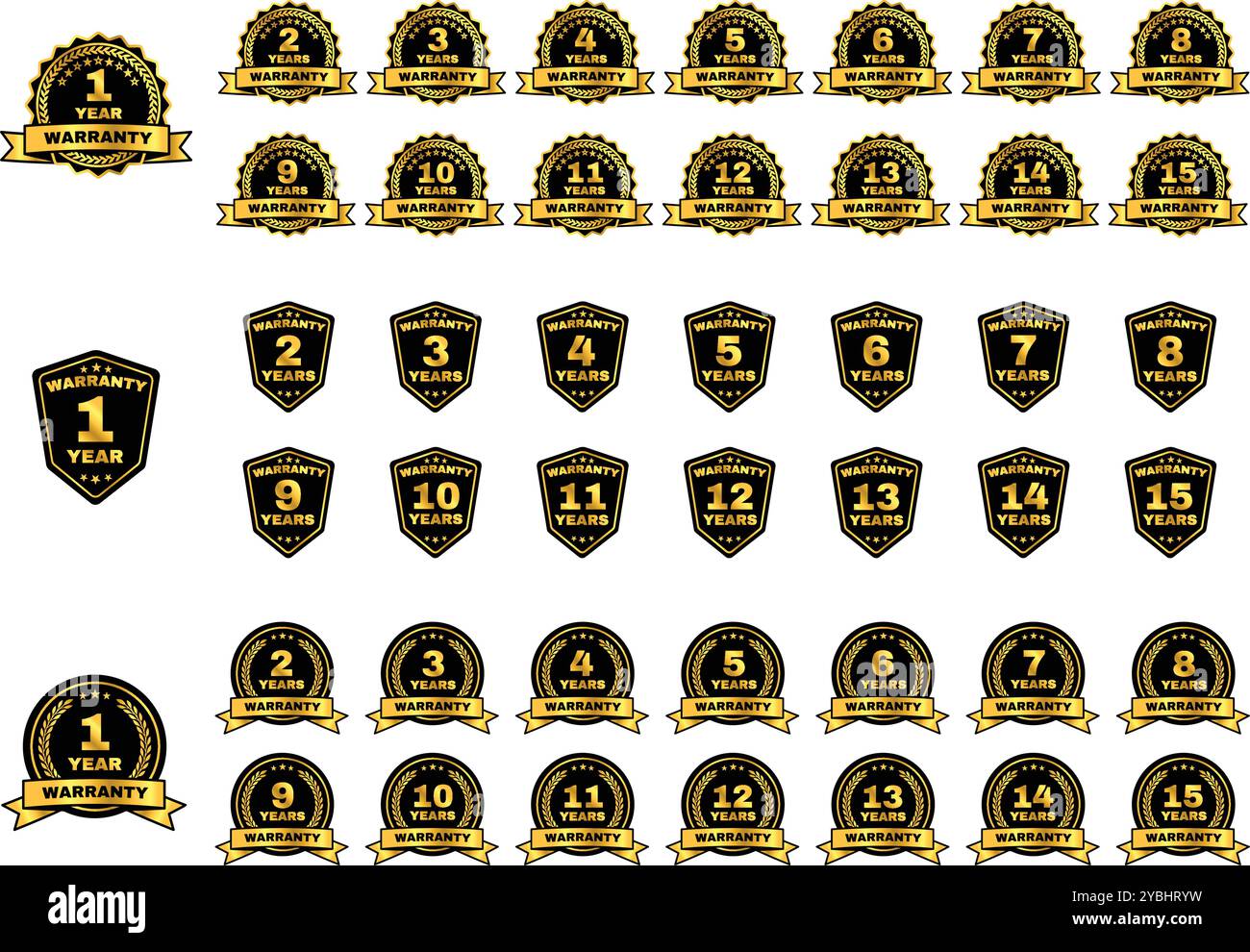 Warranty badge. Golden warranty period stickers with durations from 1 ...