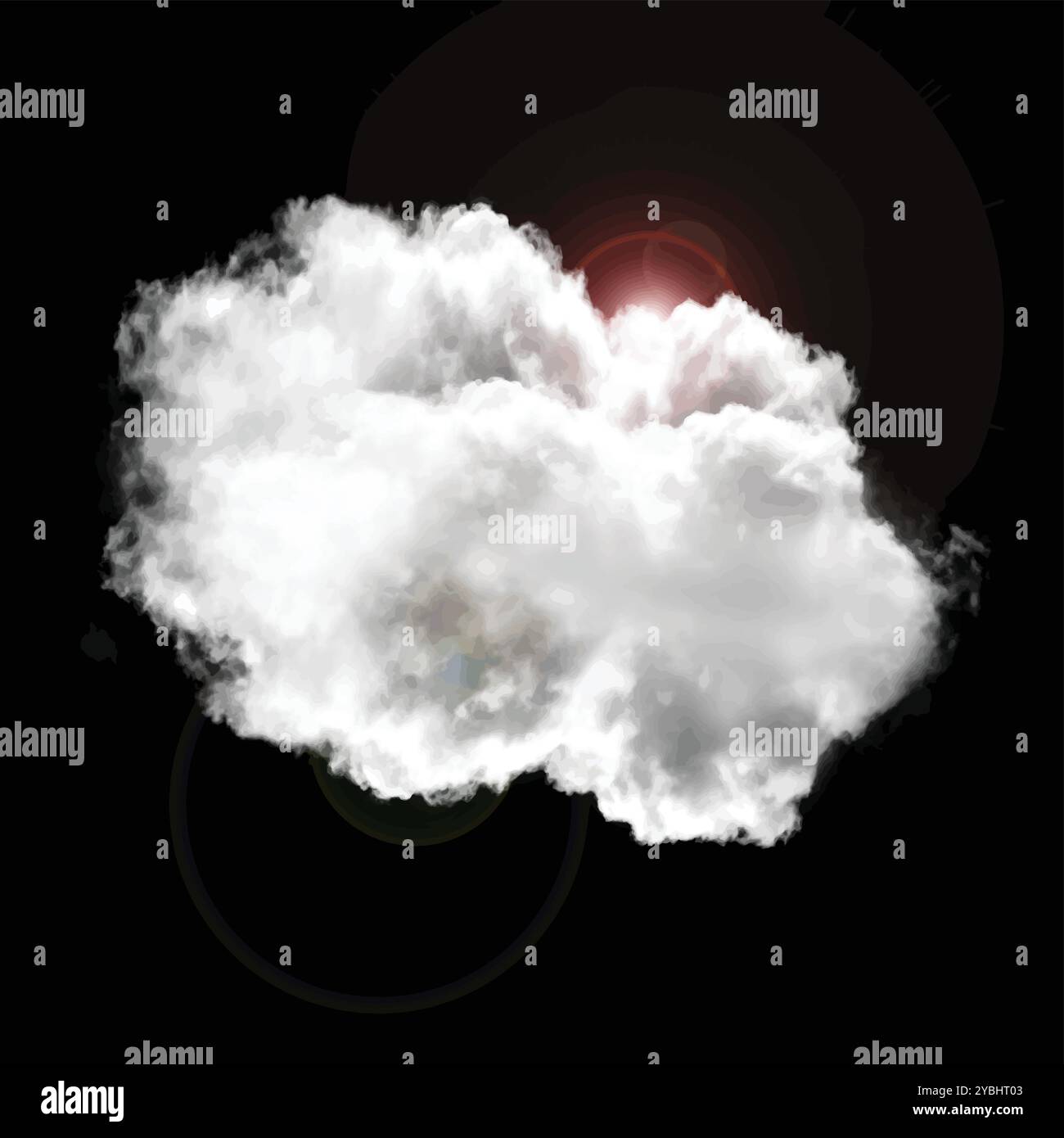 White cloud with sun lens flare isolated over black background ...