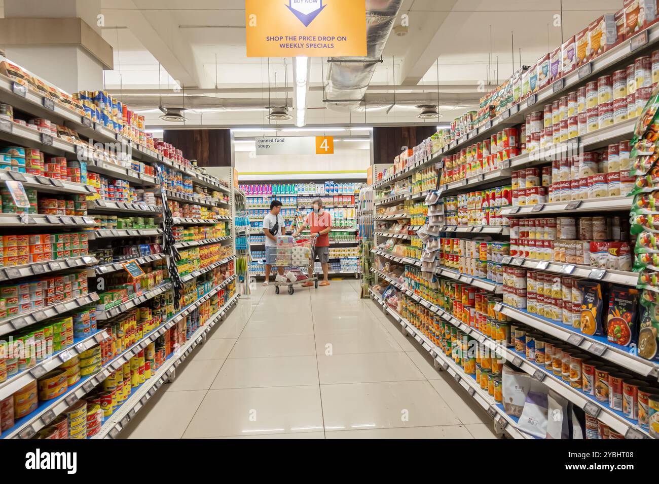 Canned food isles, FairPrice supermarket Singapore Stock Photo - Alamy
