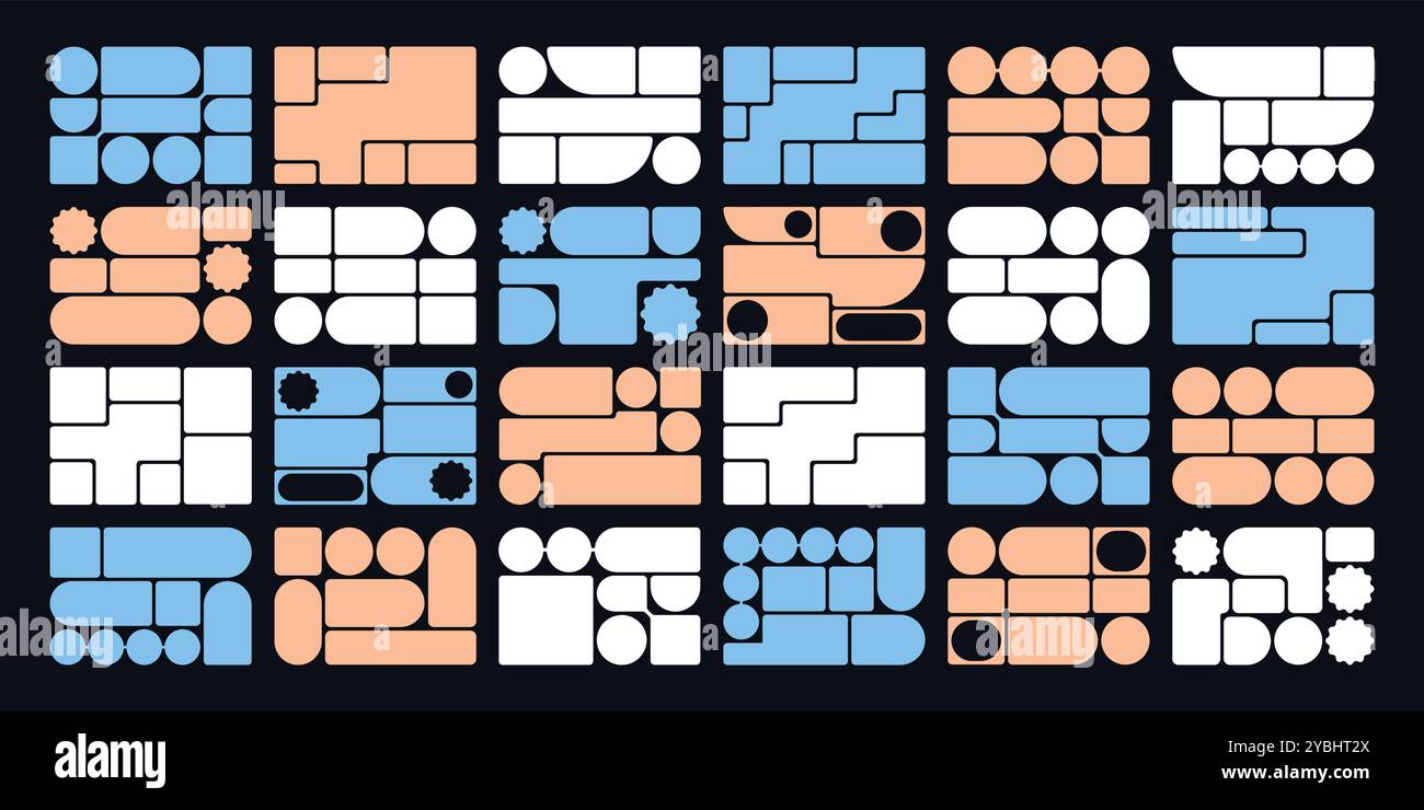 Creative bento grid layouts. Geometric shapes compositions, trendy UI ...