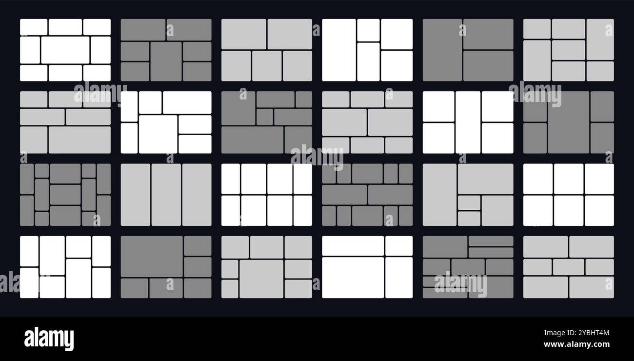 Bento grid layouts. Geometric tiles pattern, trendy frames arrangements ...