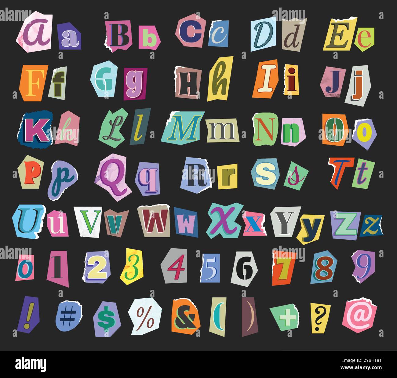 Ransom scrapbook font. Newspaper cutout alphabet for blackmail style ...