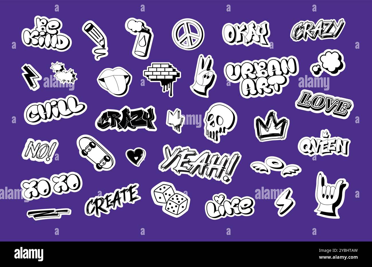 Street art graffiti stickers. Crazy punk decals, rebellious urban ...