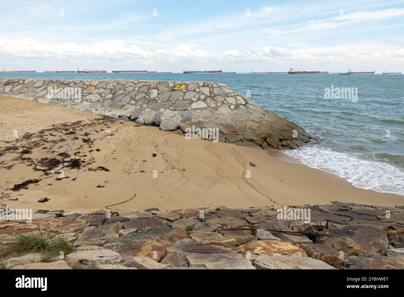 Breakwater coastal protection - East Coast Beach, Singapore, Asia Stock ...
