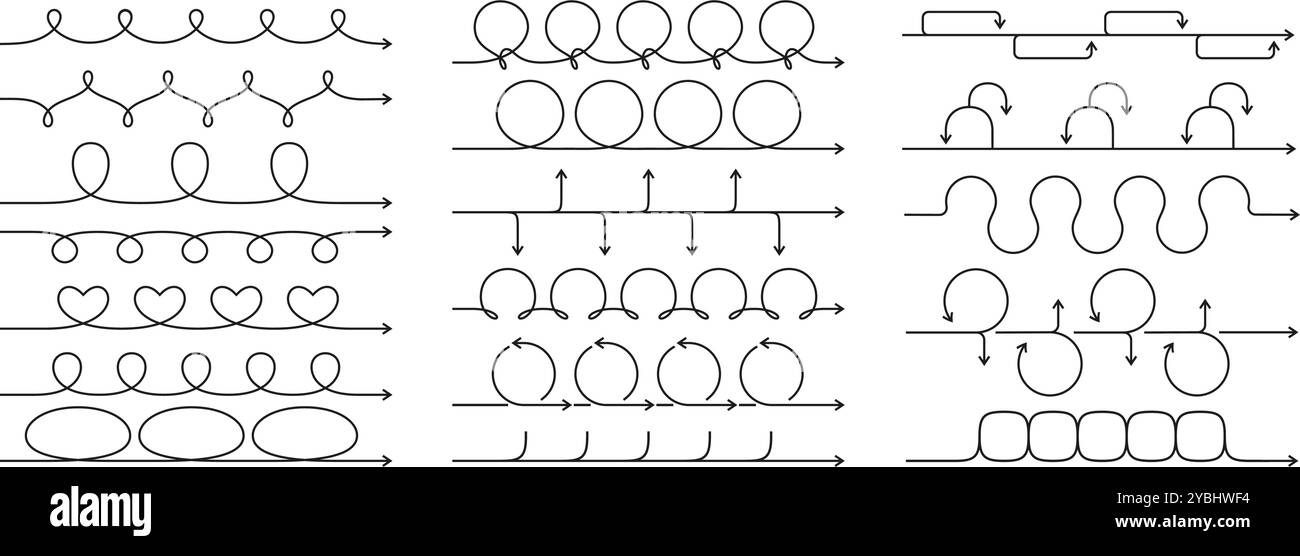 Linear roadmap arrows. Line art timeline chart, looped arrow for ...