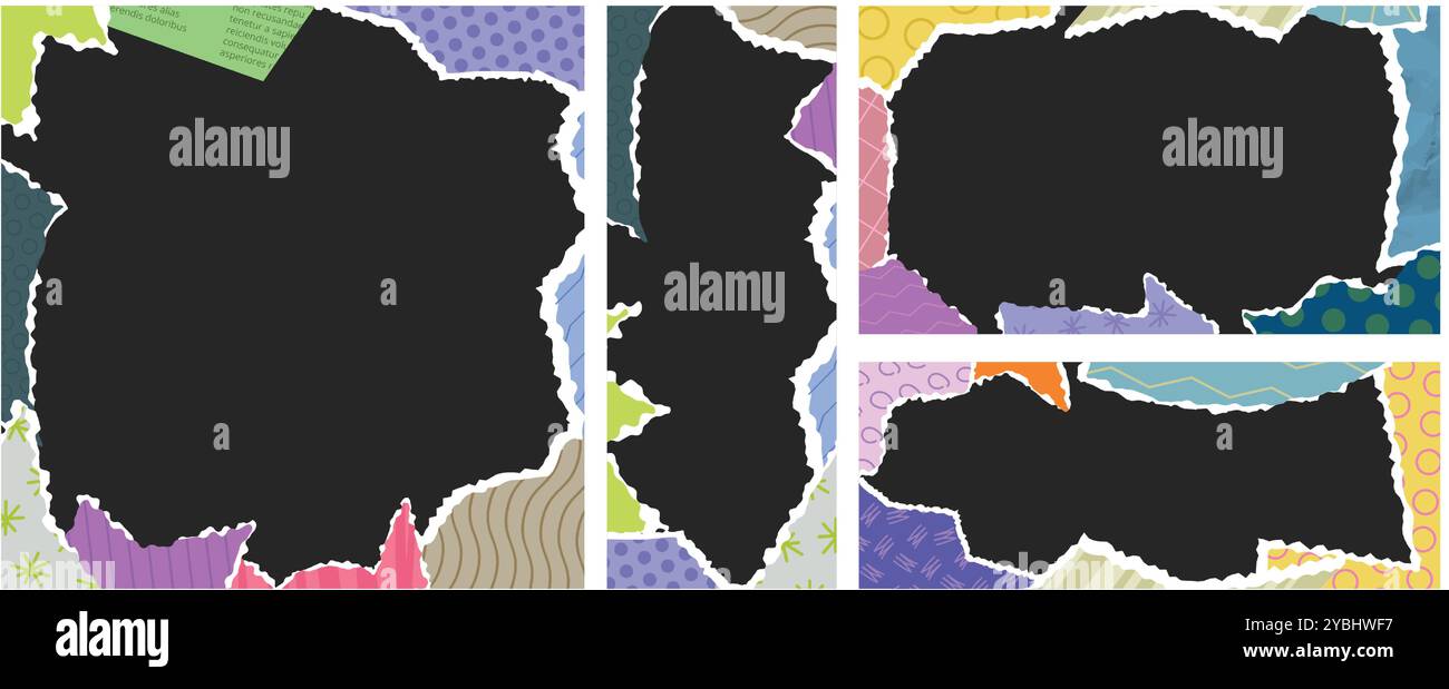 Ripped paper banner frames. Scrapbooking photo frame with torn craft ...