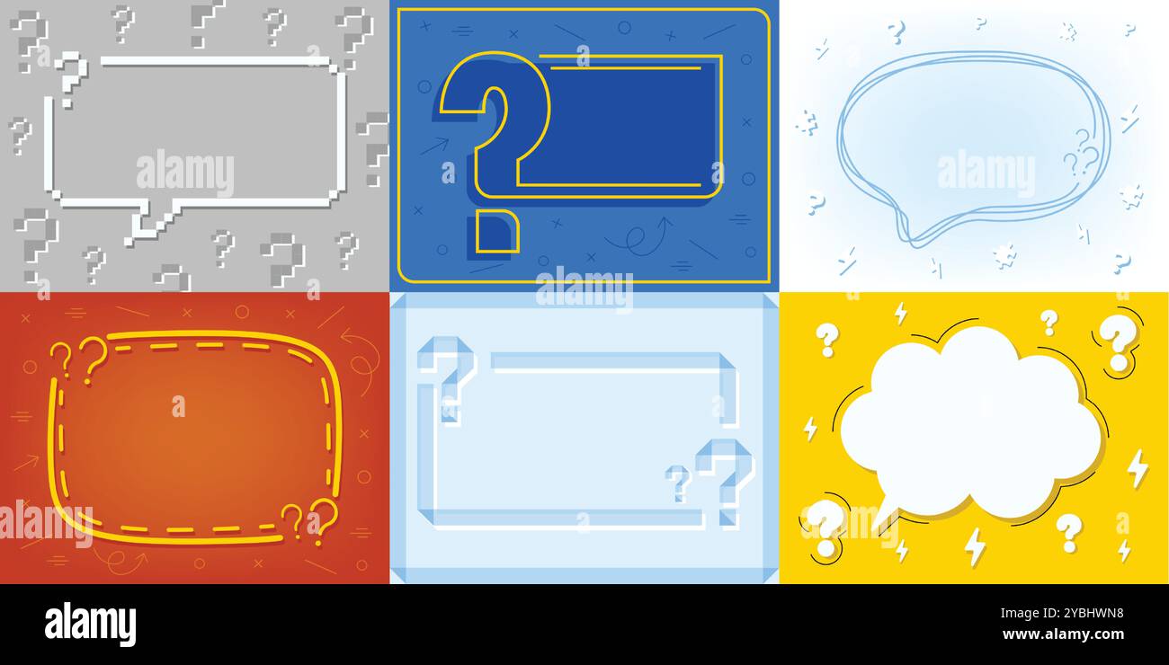 Question frame. Speech bubbles with question marks, quiz game show ...