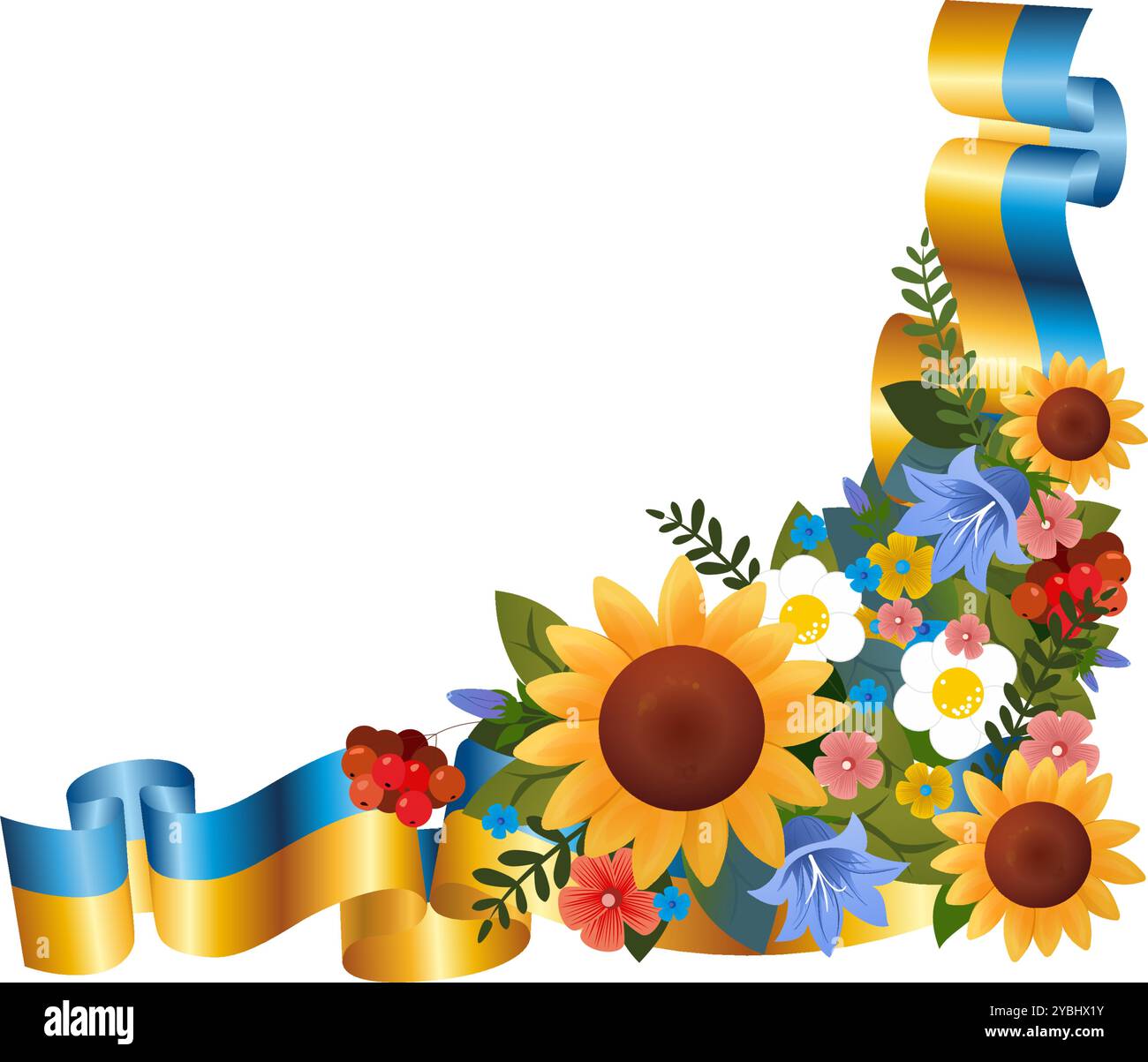 Ukrainian Flag and Floral Corner. decorative element with Sunflowers ...