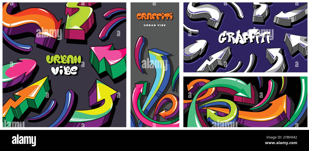 Graffiti arrow banners. Urban vibe street art poster template with ...