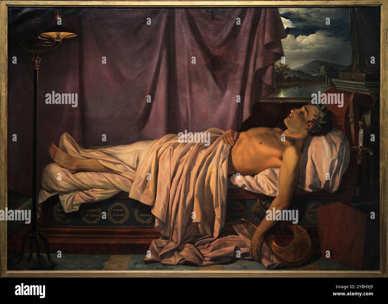 Lord Byron on his Deathbed by Joseph Denis Odevaere belgian painter (1778-1830 Stock Photo - Alamy