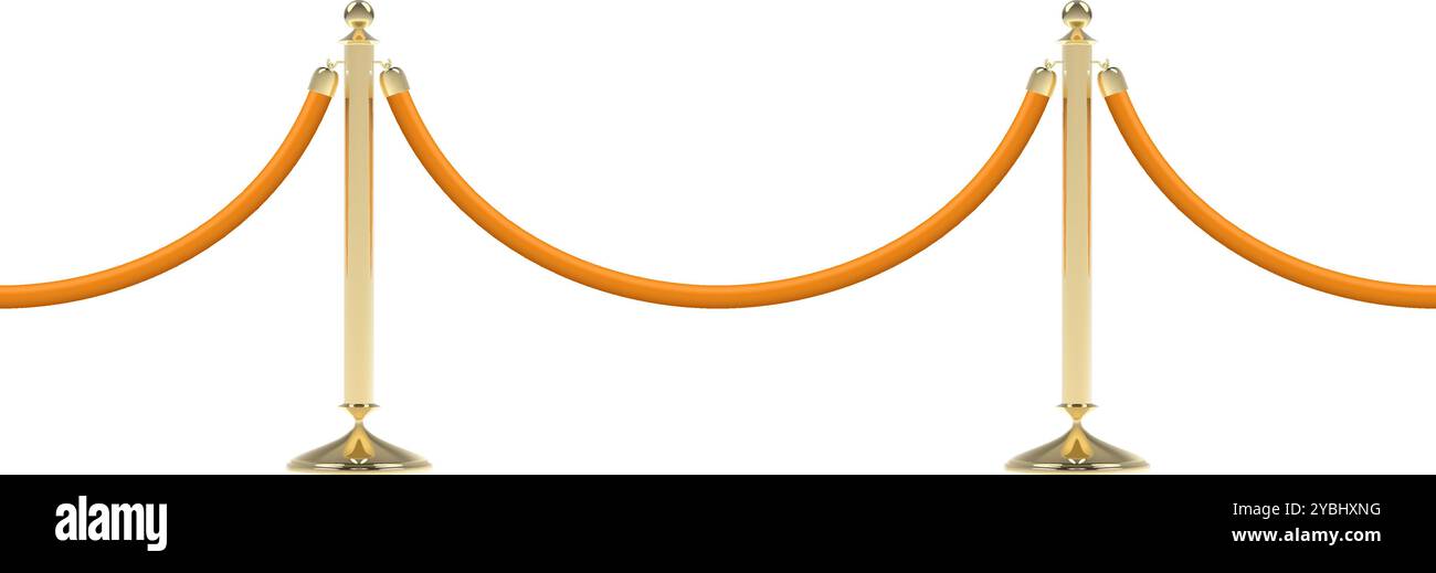 Barriers with orange rope, seamless line. Realistic golden stanchion ...