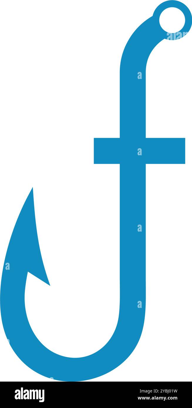 a combination of a fishing hook and a blue alphabet or initial or ...