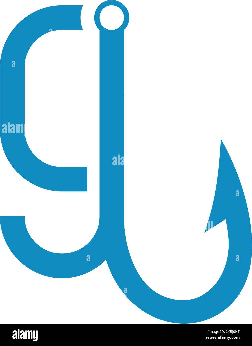 a combination of a fishing hook and a blue alphabet or initial or ...