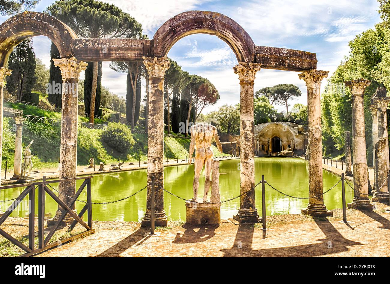 The ancient pool called Canopus, surrounded by greek sculptures in ...